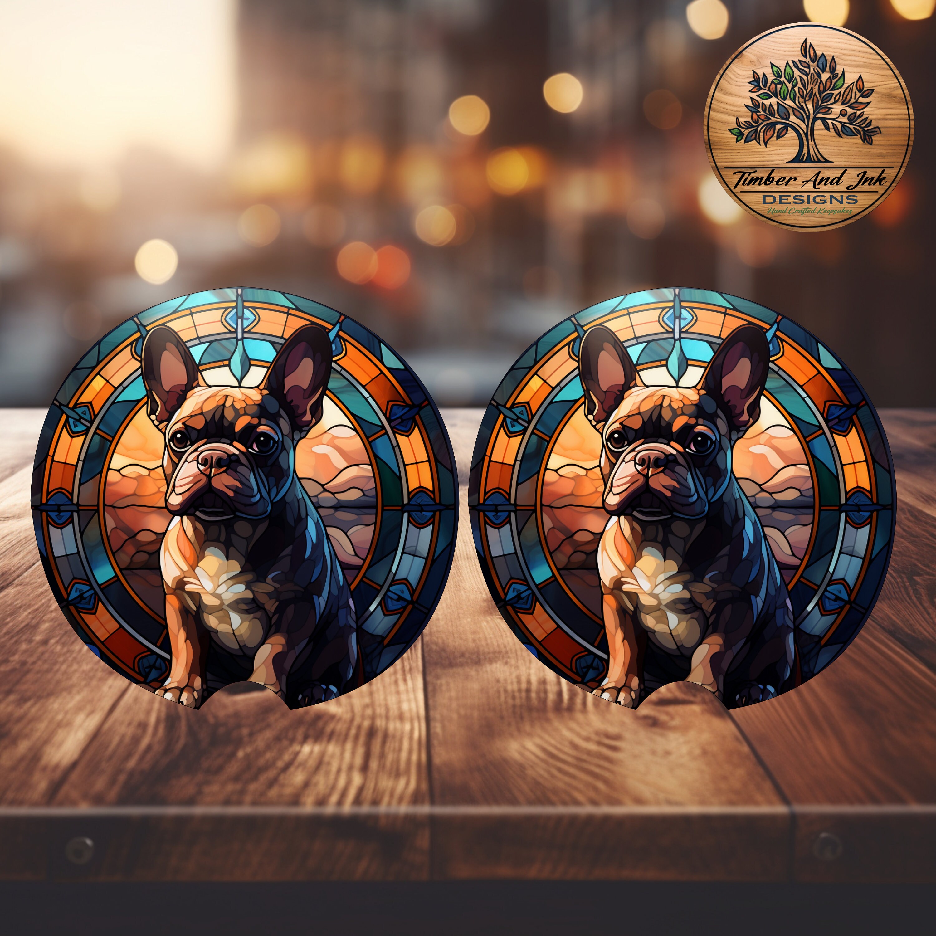 French Bulldog Stained Glass Ceramic Car Coaster - Handcrafted ...