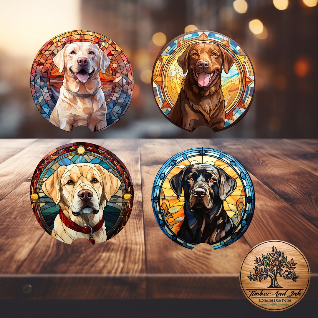 Labrador Retriever Dog Stained Glass Ceramic Car Coasters - Set of 2 - Etsy