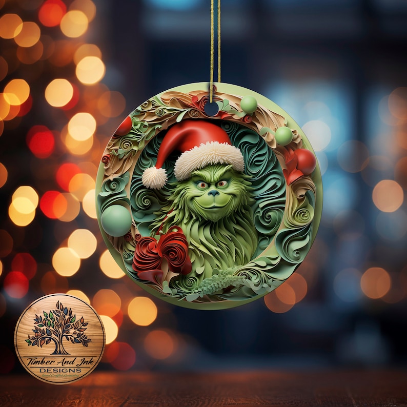 The Grinch Christmas Tree Ornament, Merry Christmas Ornament, Round ...