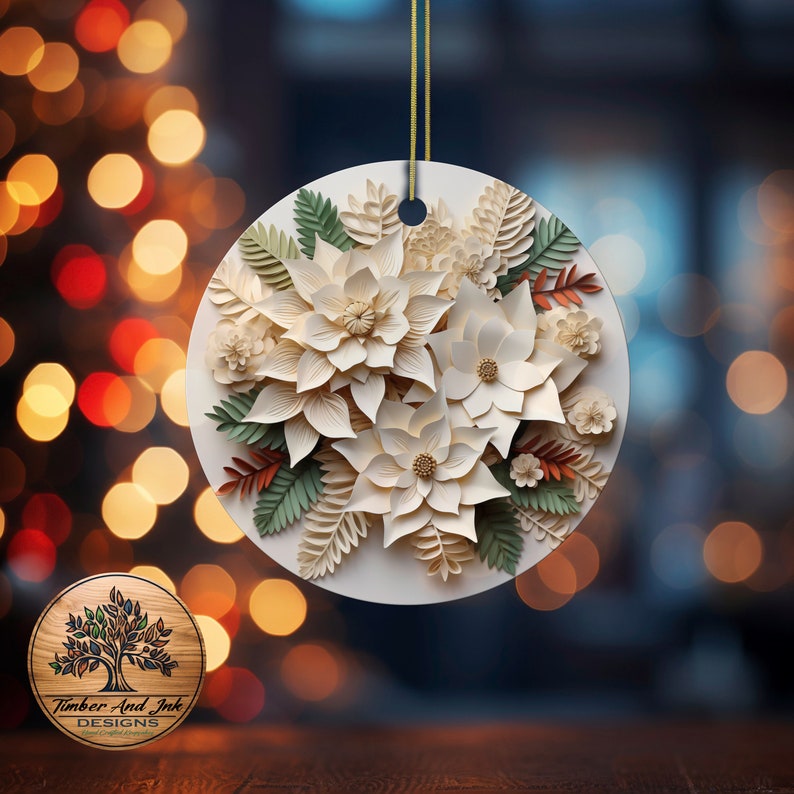 Ceramic Poinsettia 3D Christmas Tree Ornament, Merry Christmas Ornament ...
