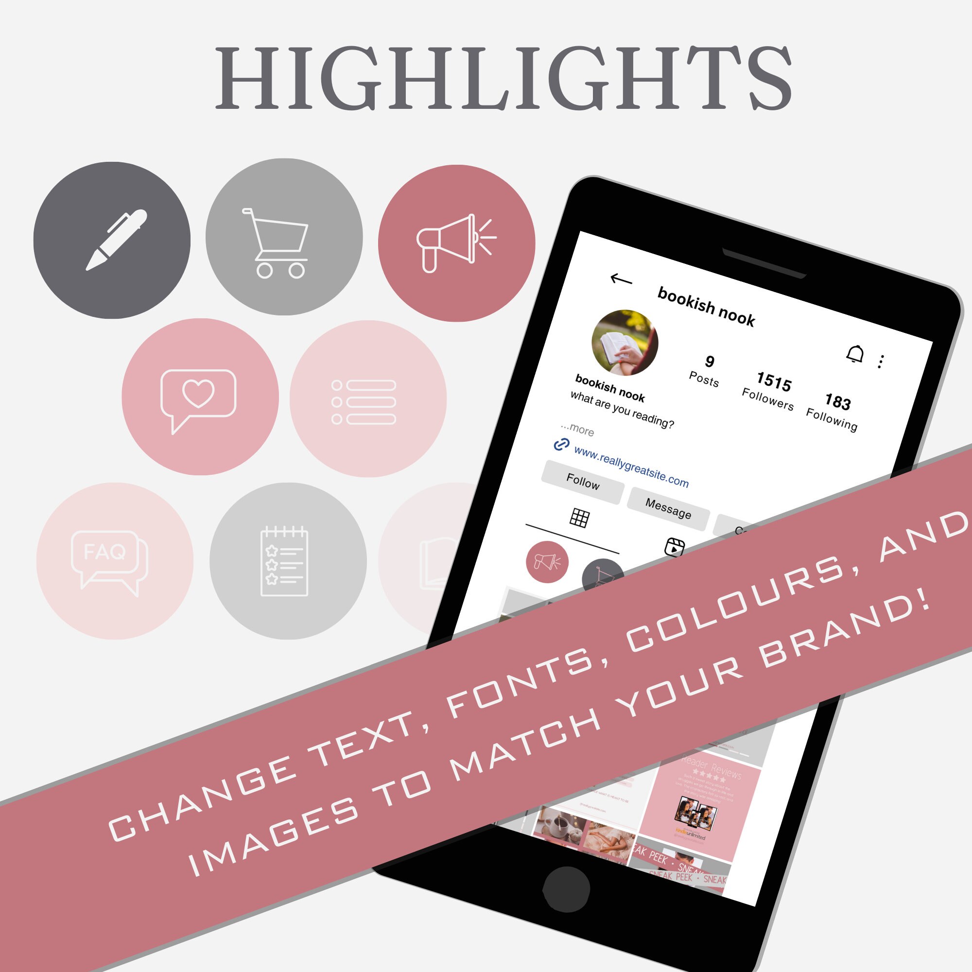 Author Instagram Marketing Templates, Social Media Kit for Bookstagram ...