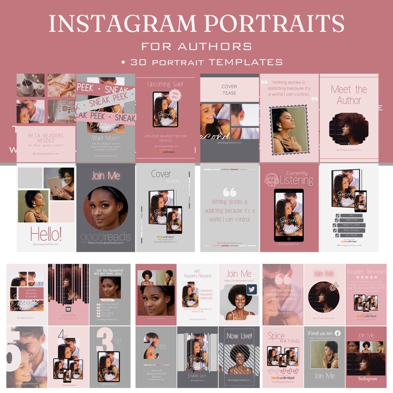 Author Instagram Marketing Templates, Social Media Kit for Bookstagram ...