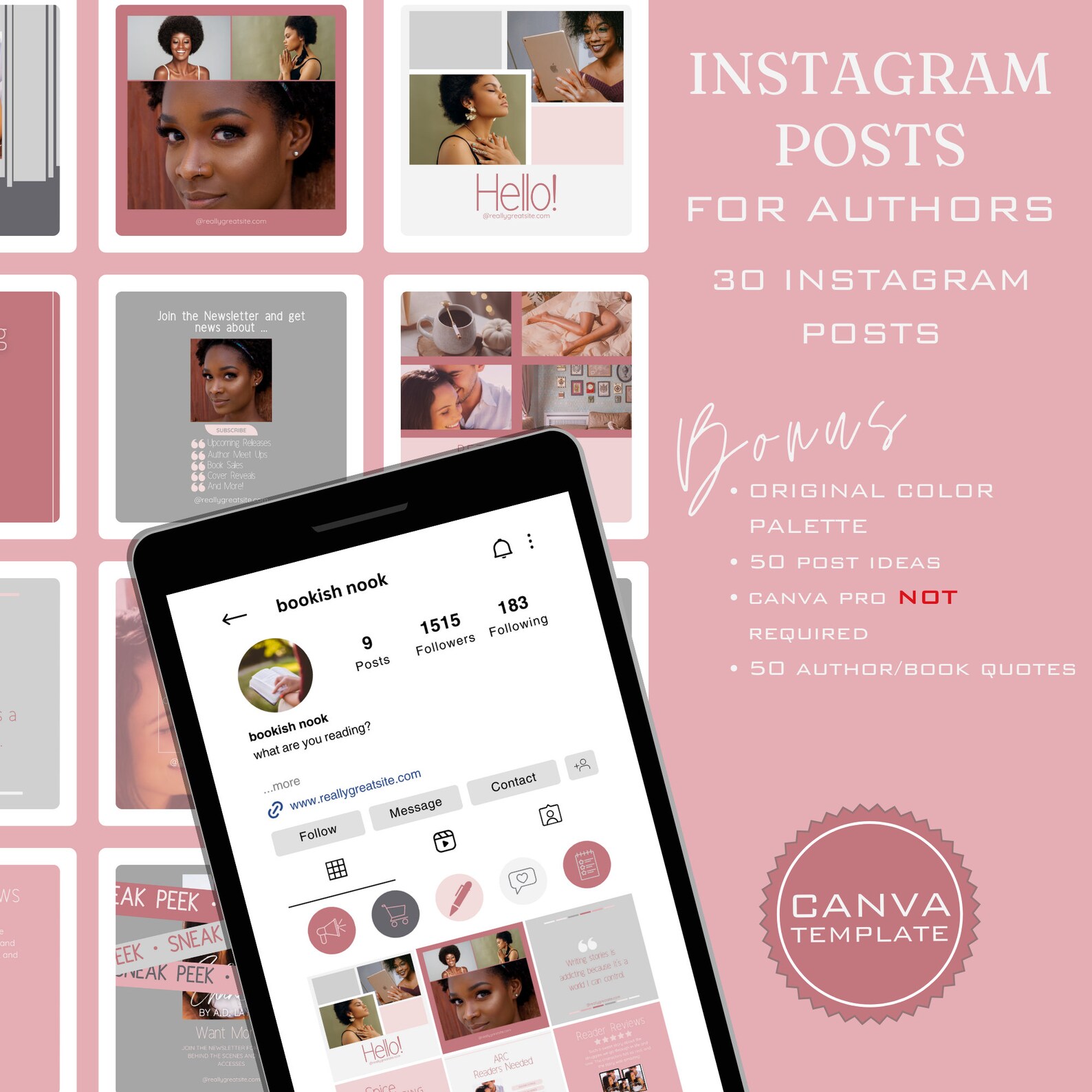 Author Instagram Marketing Templates, Social Media Kit for Bookstagram ...