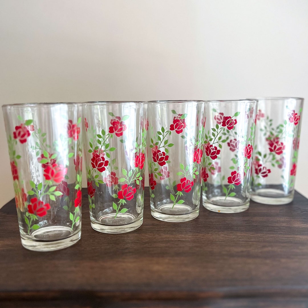 Vintage Glassware With Rose Design, Made in Mexico, Cute Highball ...