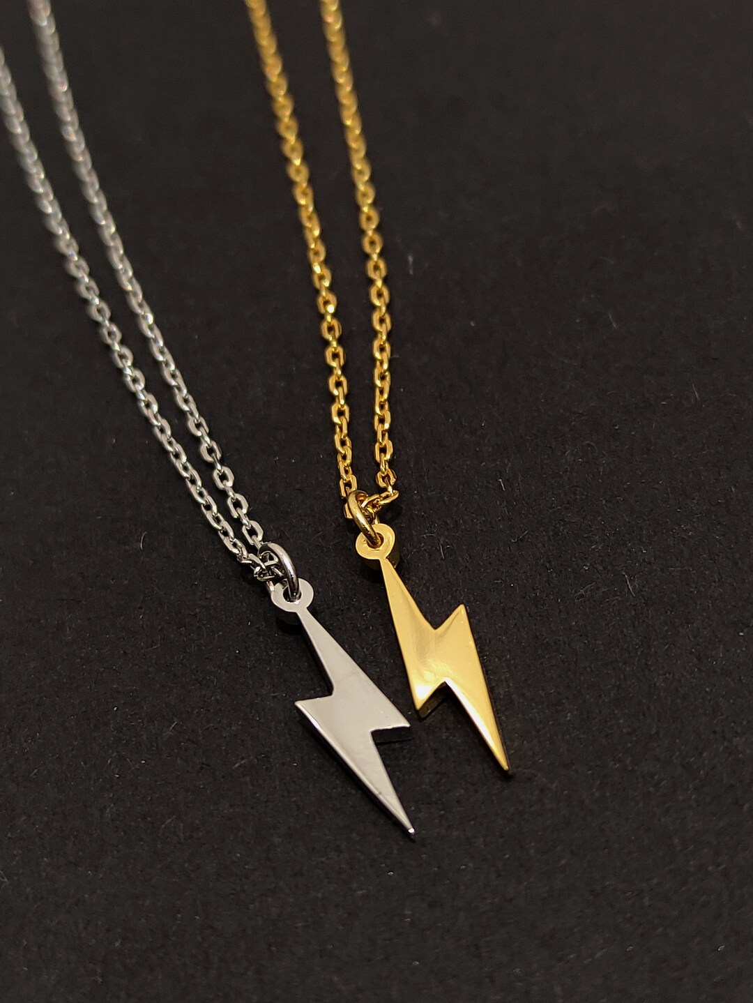 Simple Lightning Bolt Necklace (925 Silver) Silver Gold David Bowie ...