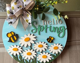 Hello Spring Door Hanger Daisys Bee Door Hangerspring - Etsy