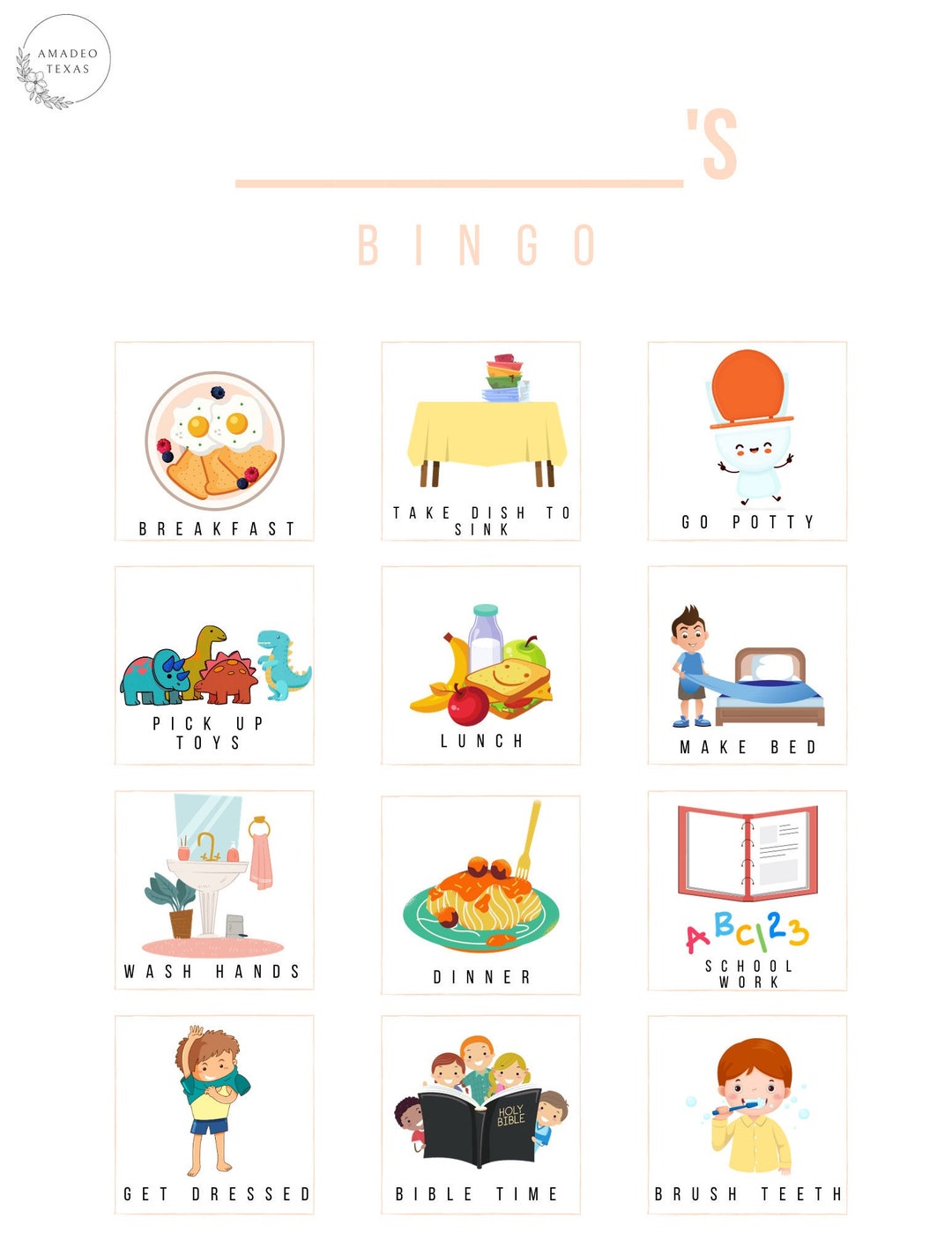 Responsibility Bingo for Toddlers - Etsy