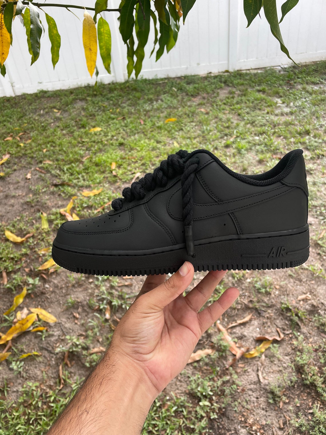 Custom Matte Black Af1 With Black Rope Laces - Etsy