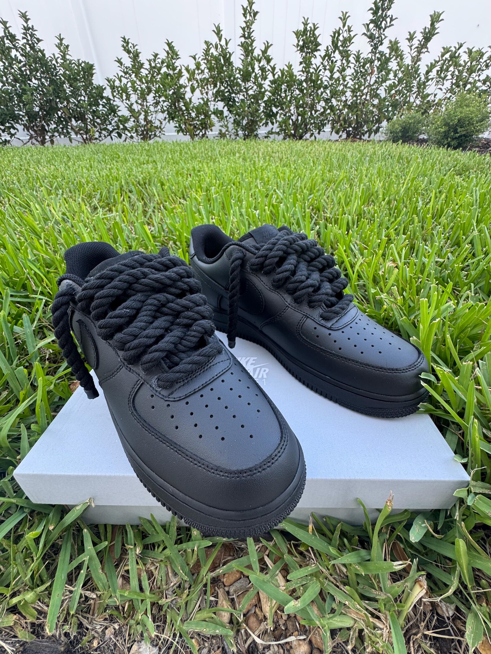 Custom Matte Black Af1 With Black Rope Laces - Etsy
