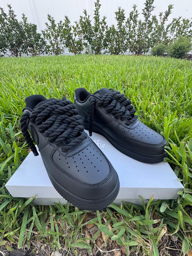 Custom Matte Black Af1 With Black Rope Laces - Etsy