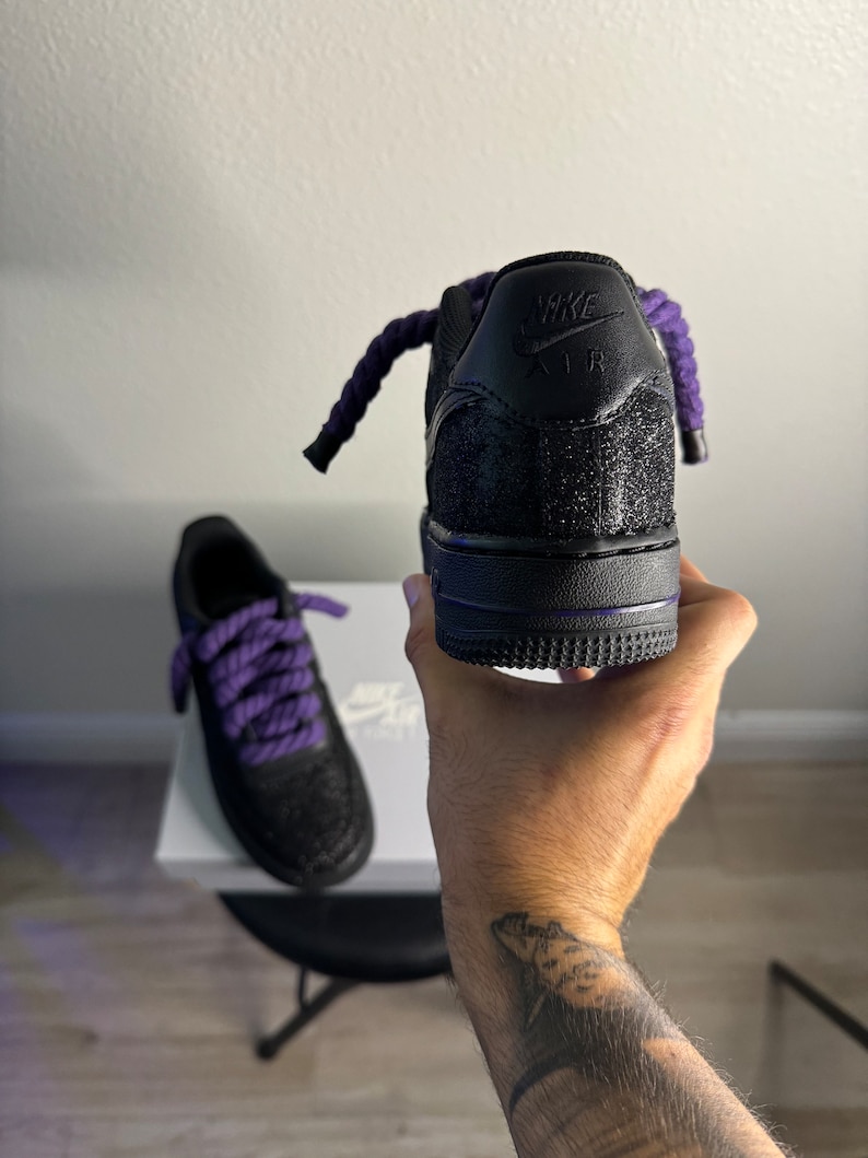 Custom Black Glitter Af1 With Purple Bottoms and Purple Rope Laces - Etsy