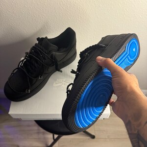 Custom Double Laced Matte Black Af1 With Thick Rope Laces and Blue ...