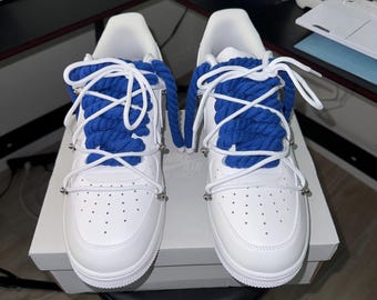 Custom Double Laced Matte Black Af1 With Thick Rope Laces and Blue ...