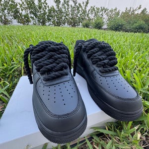 Custom Matte Black Af1 With Black Rope Laces - Etsy