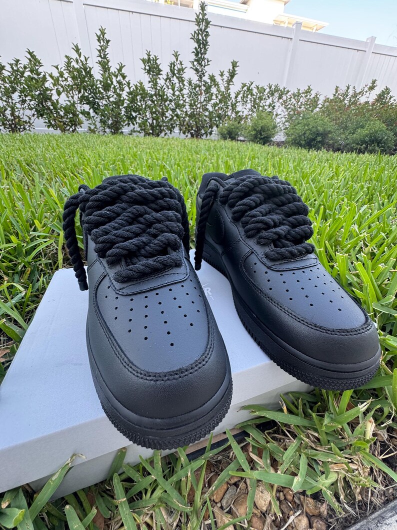 Custom Matte Black Af1 With Black Rope Laces - Etsy