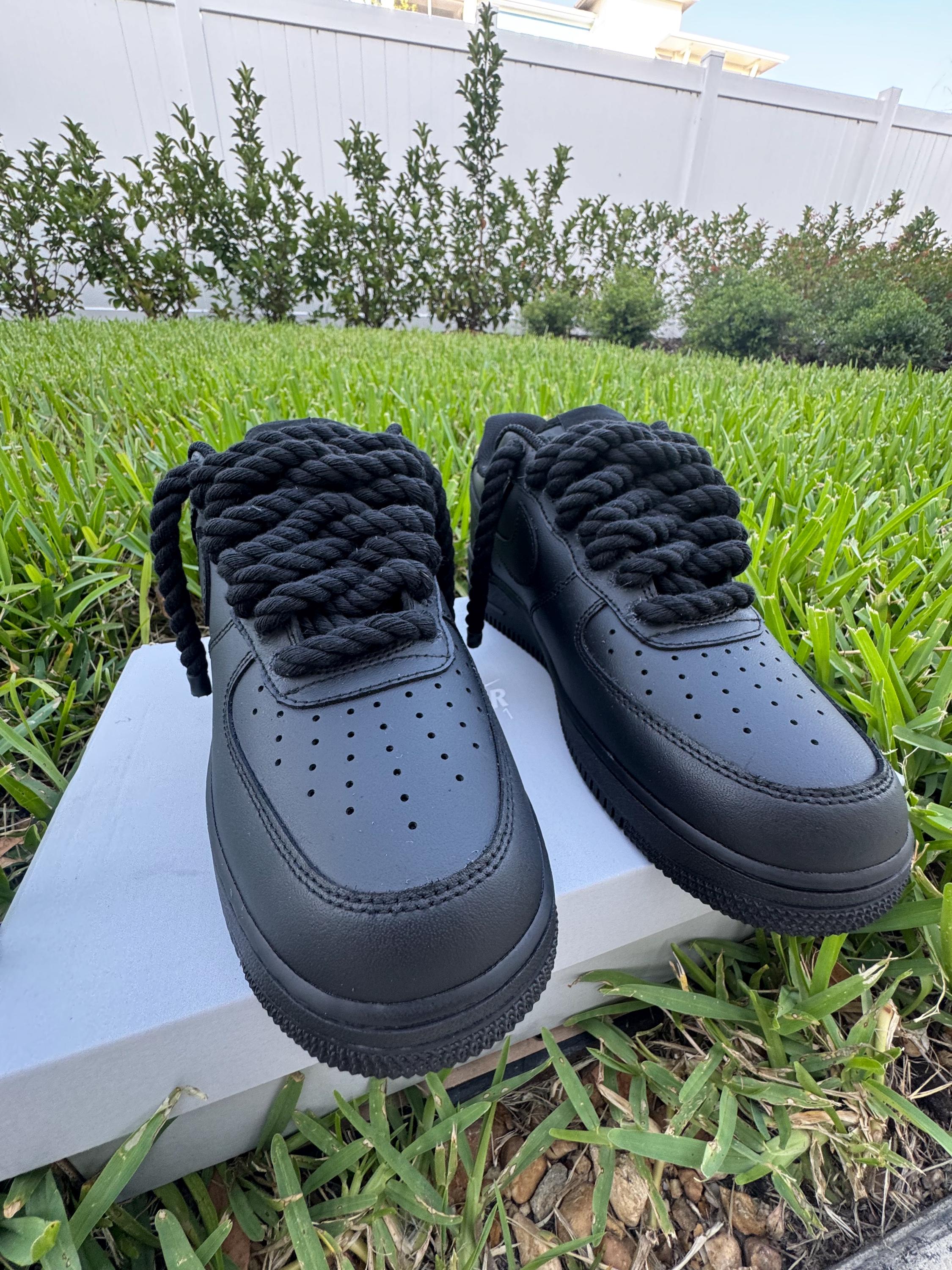 Custom Matte Black Af1 With Black Rope Laces - Etsy