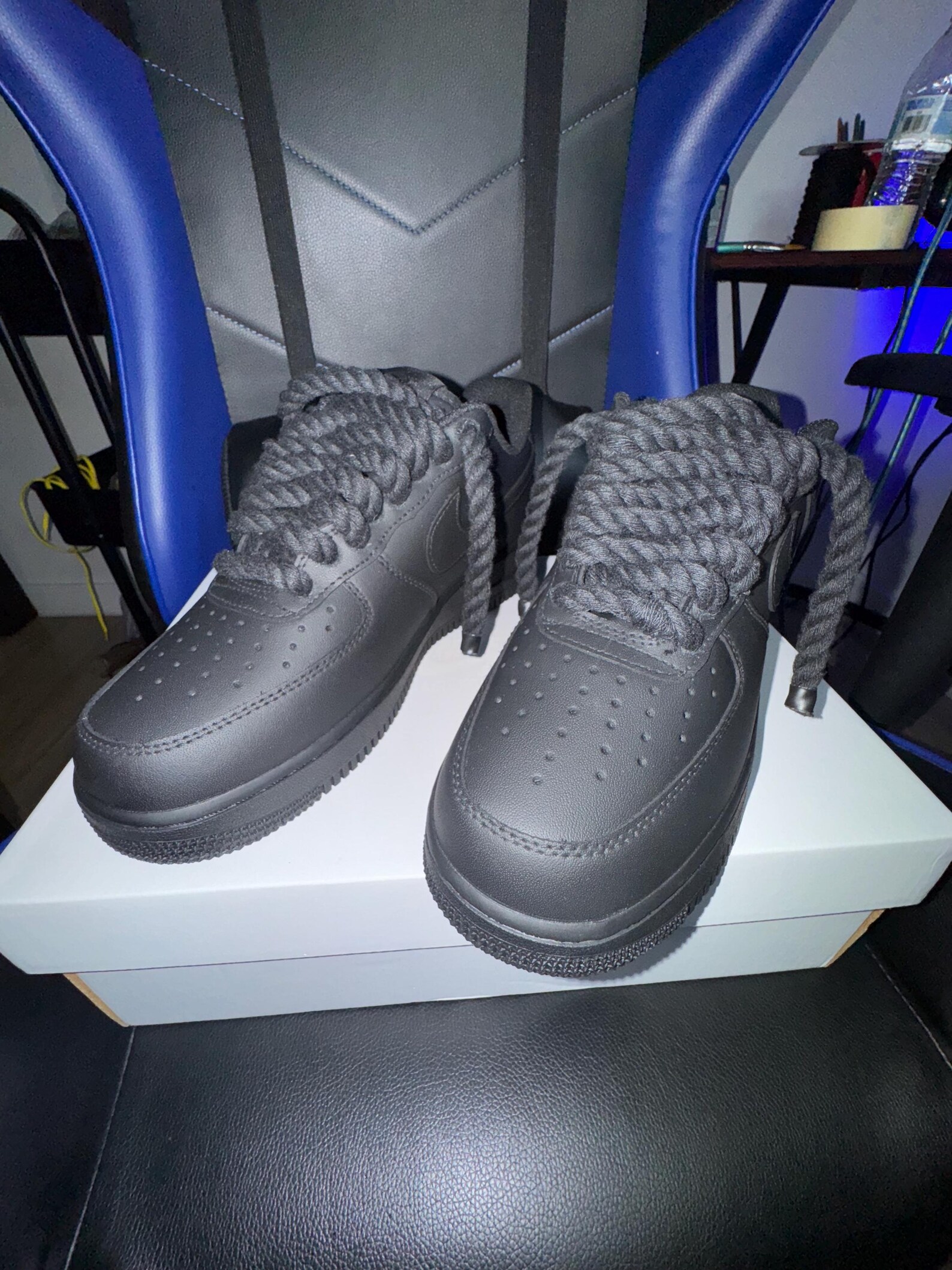 Custom Matte Black Af1 With Black Rope Laces - Etsy