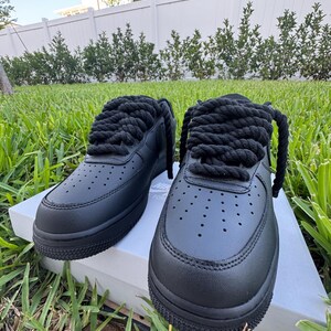 Custom Matte Black Af1 With Black Rope Laces - Etsy