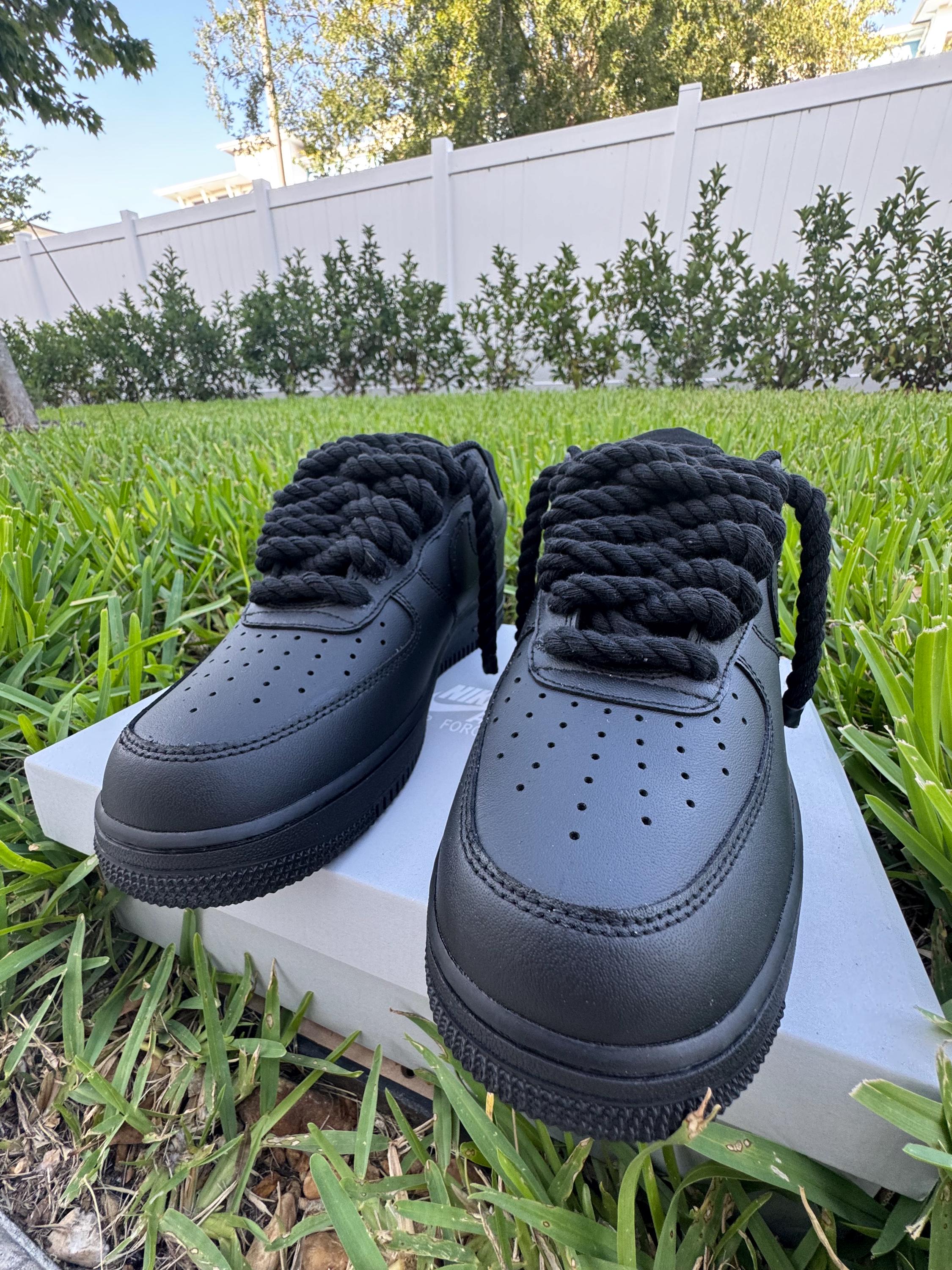 Custom Matte Black Af1 With Black Rope Laces - Etsy
