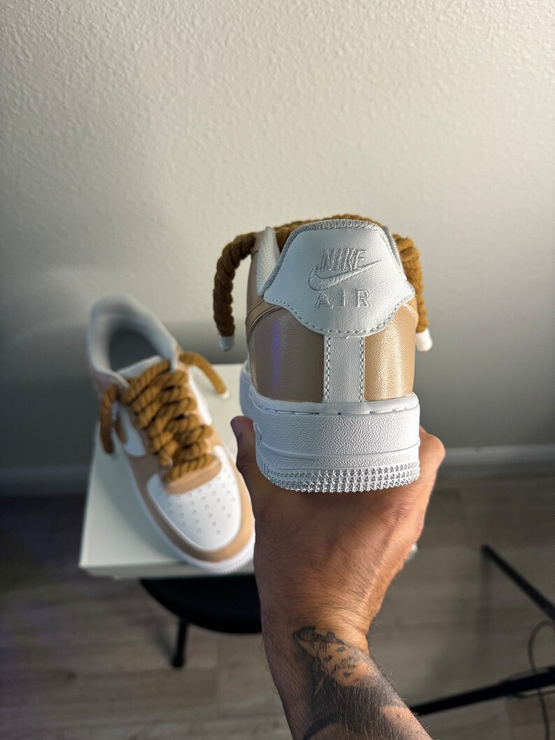 Custom White and Beige Af1 With Light Brown Rope Laces - Etsy