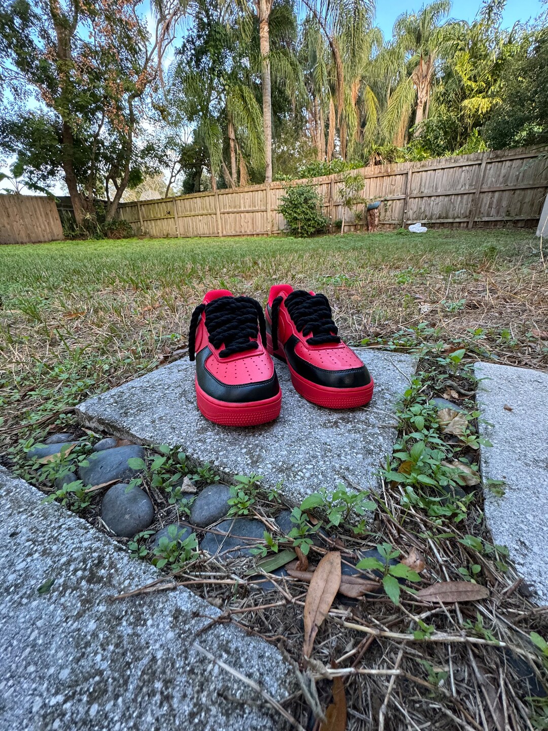 Custom Red and Black Af1 With Black Rope Laces - Etsy