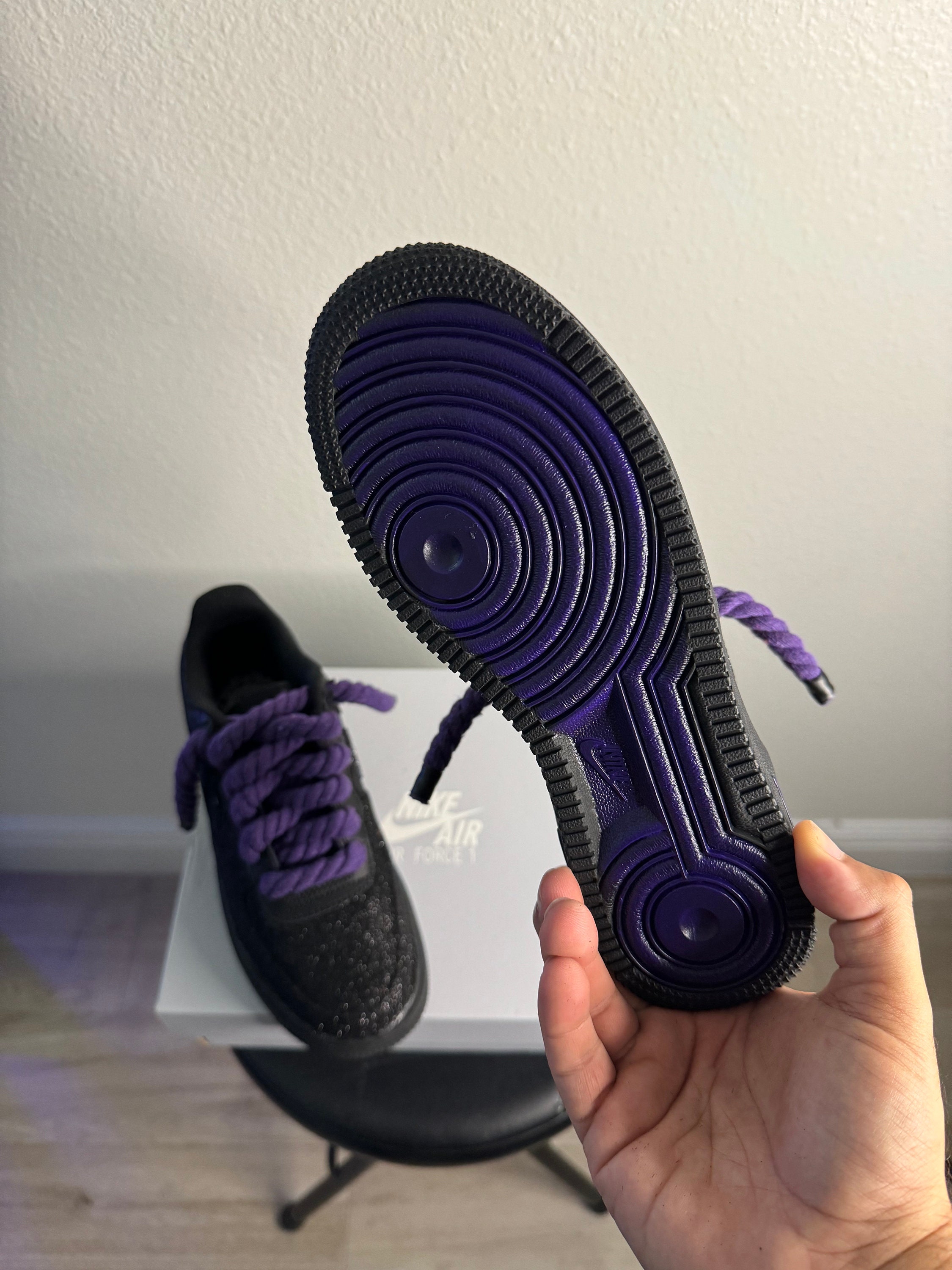 Custom Black Glitter Af1 With Purple Bottoms and Purple Rope Laces - Etsy