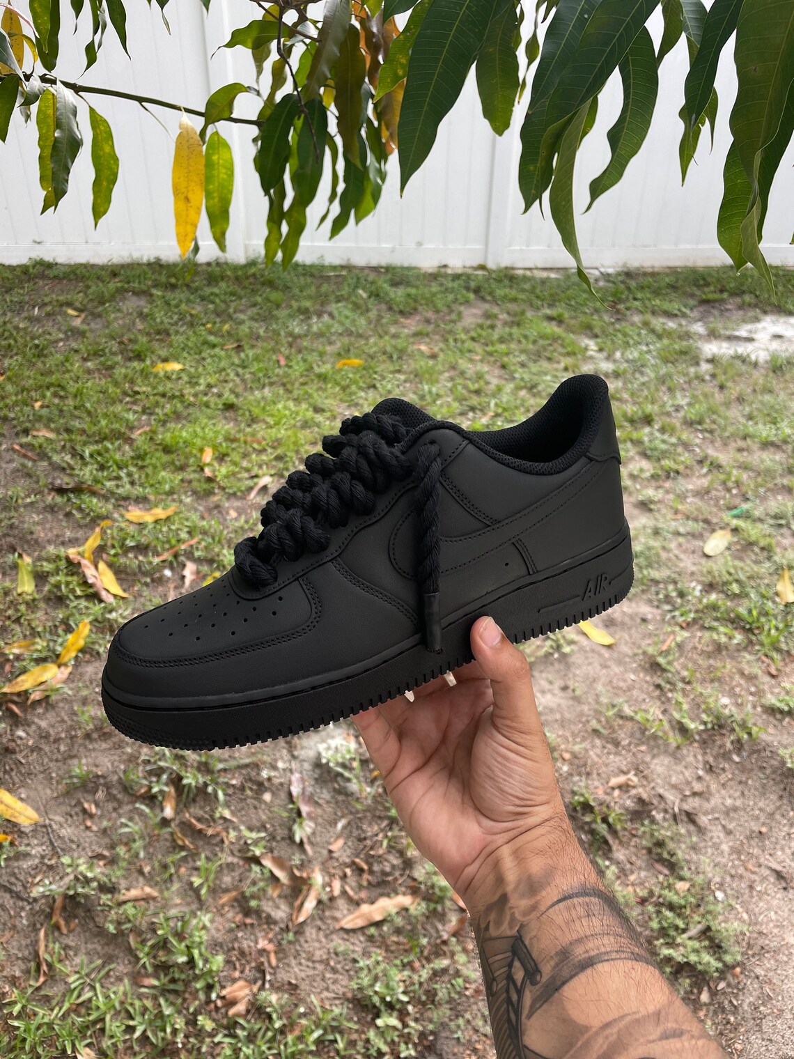 Custom Matte Black Af1 With Black Rope Laces - Etsy
