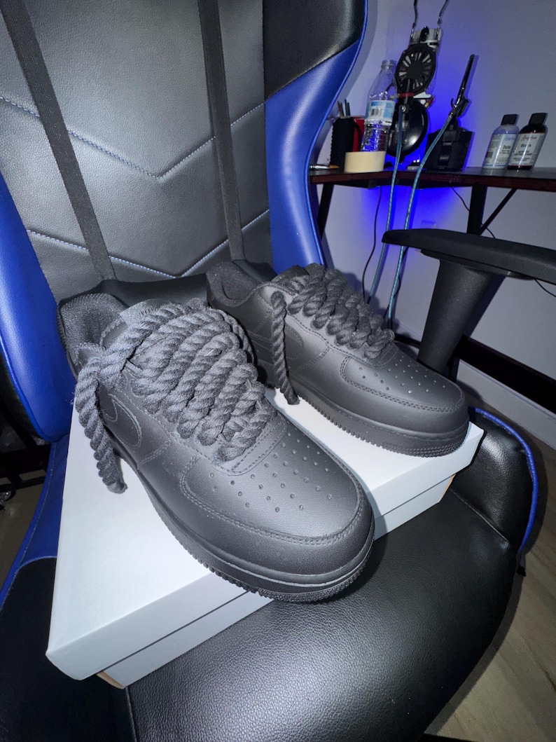 Custom Matte Black Af1 With Black Rope Laces - Etsy