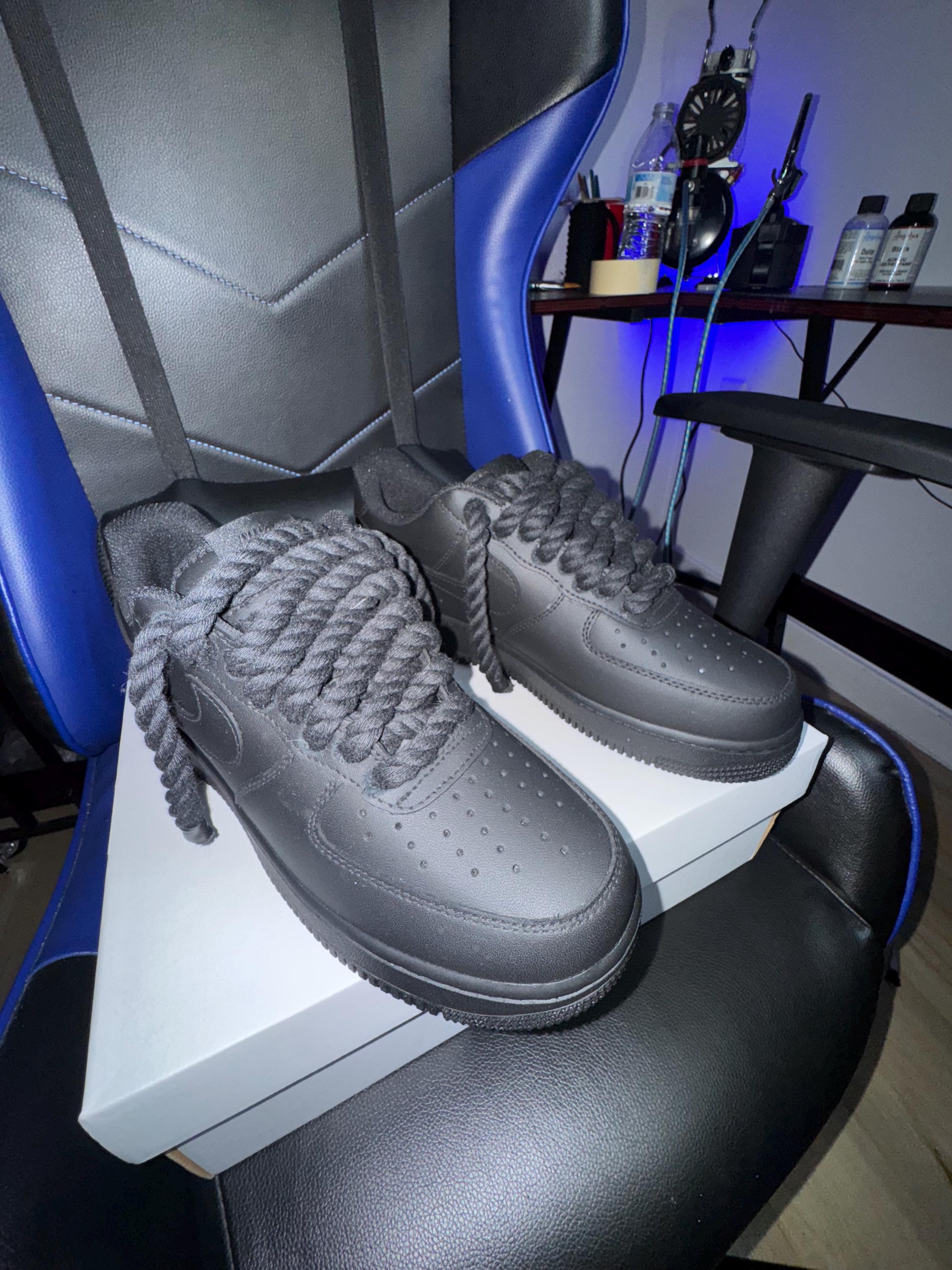 Custom Matte Black Af1 With Black Rope Laces - Etsy