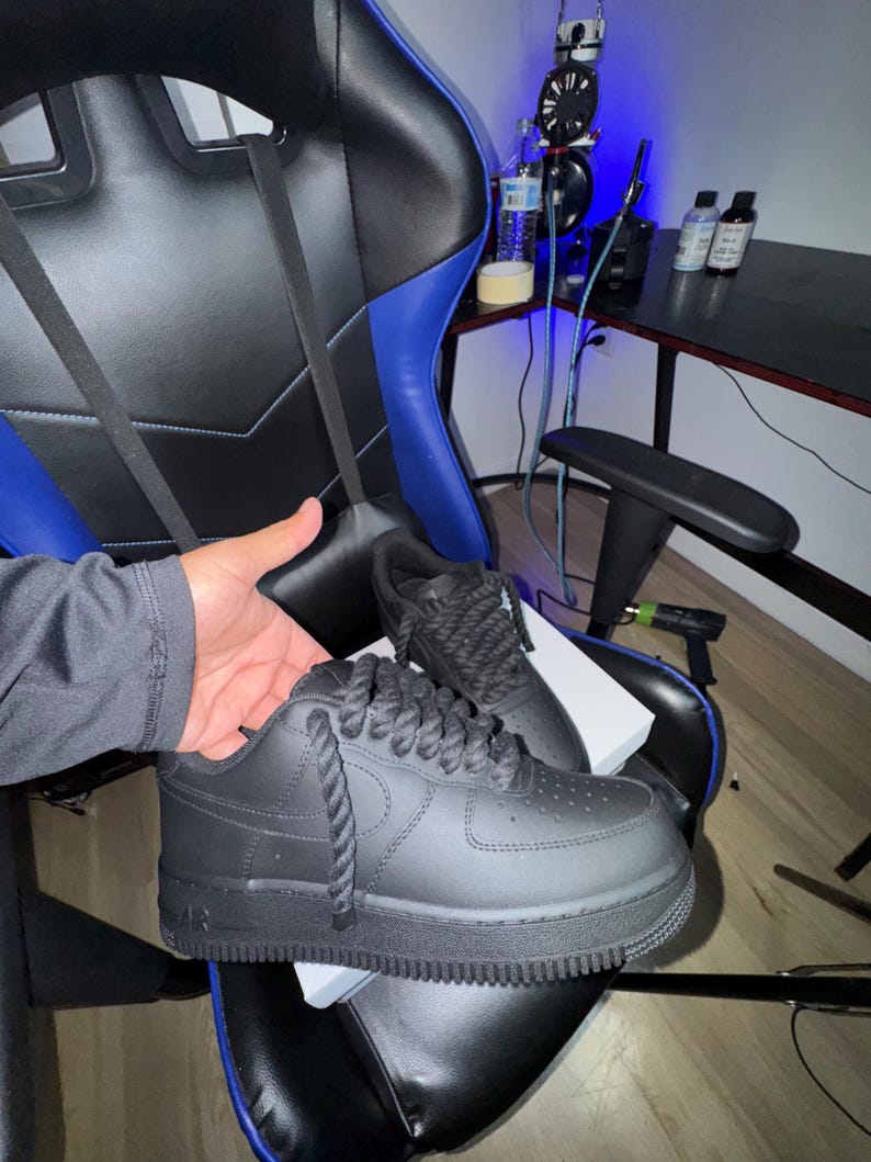 Custom Matte Black Af1 With Black Rope Laces - Etsy