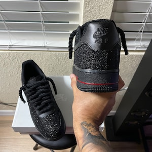 Custom Black Glitter Af1 With Red Bottoms and Black Rope Laces - Etsy