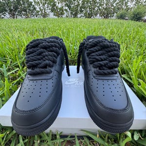 Custom Matte Black Af1 With Black Rope Laces - Etsy