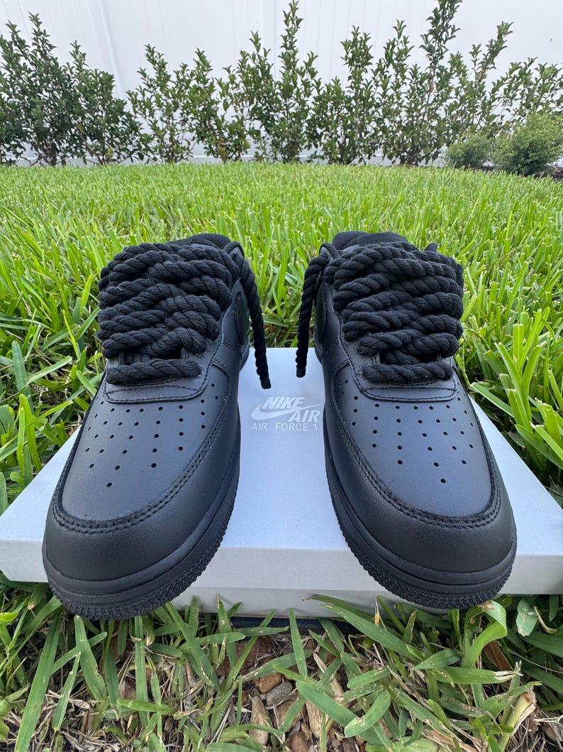 Custom Matte Black Af1 With Black Rope Laces - Etsy