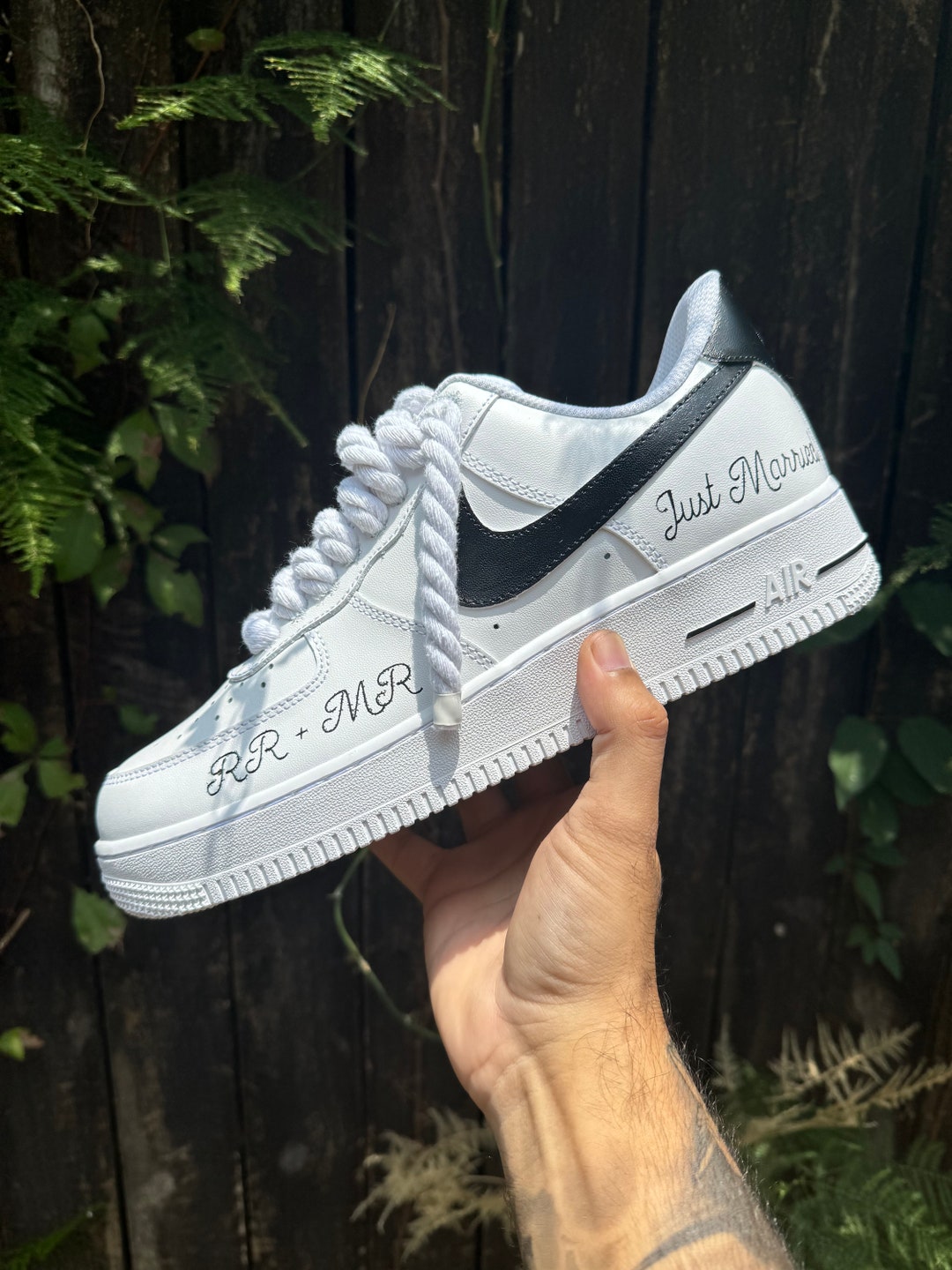 Custom Wedding Shoes Af1s Sneakers With White Rope Laces - Etsy