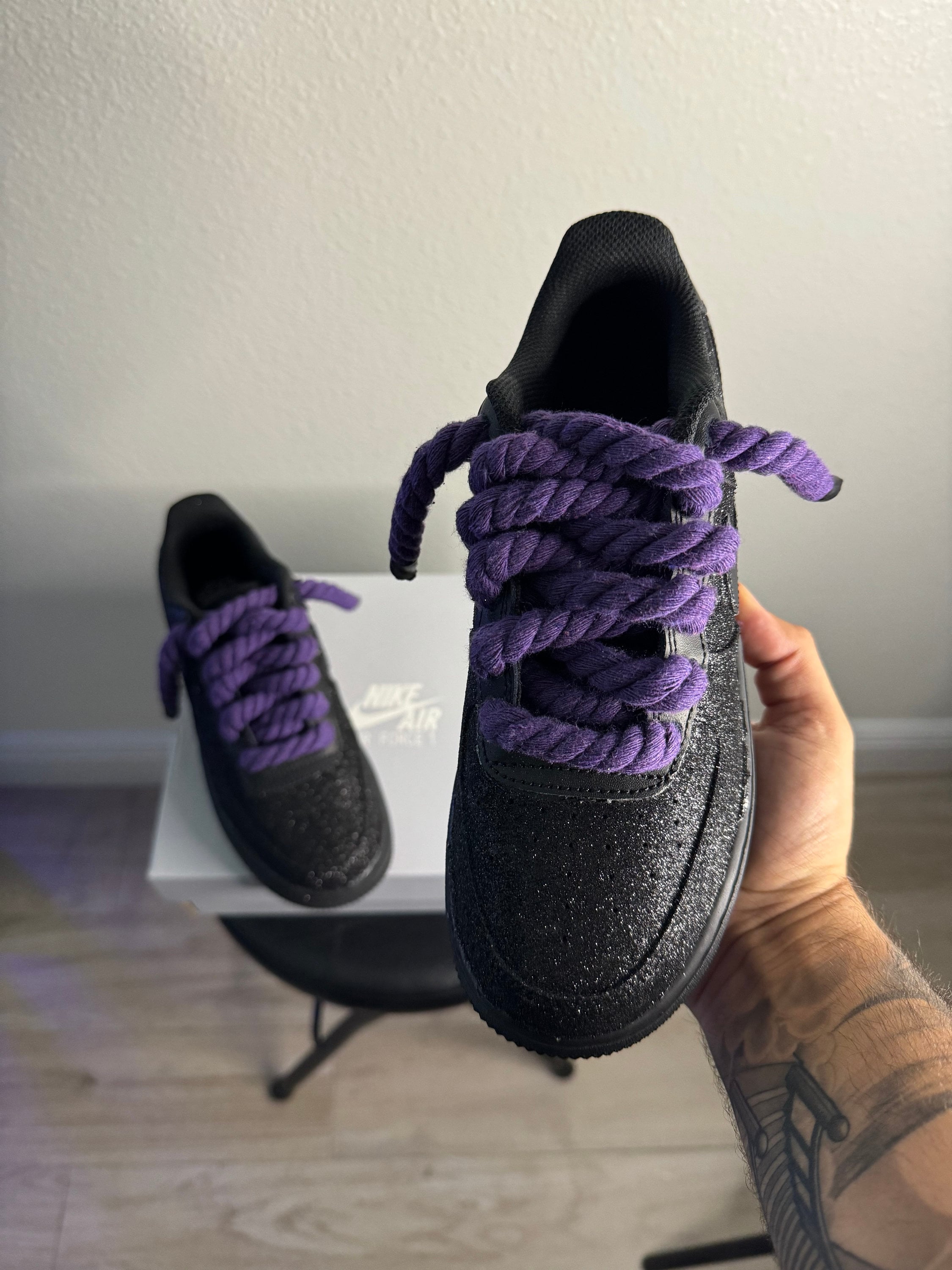 Custom Black Glitter Af1 With Purple Bottoms and Purple Rope Laces - Etsy