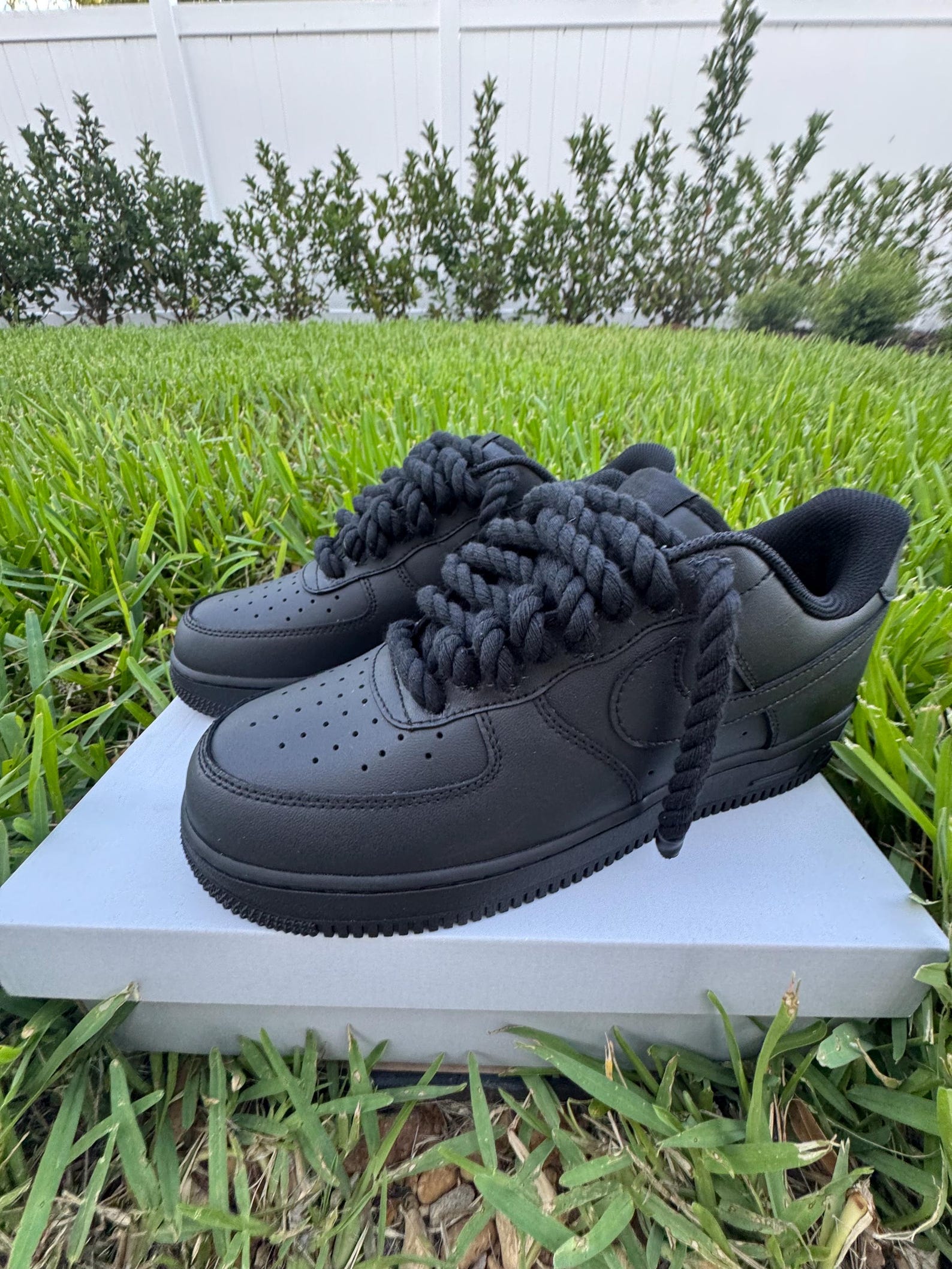 Custom Matte Black Af1 With Black Rope Laces - Etsy