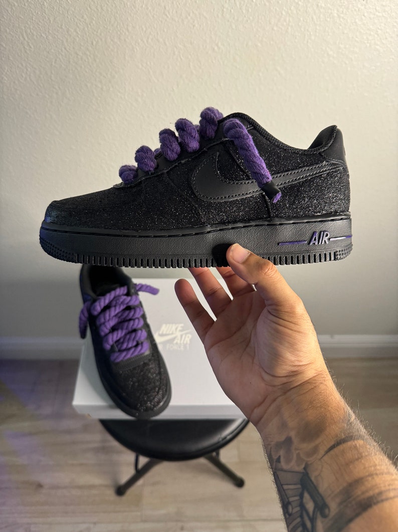 Custom Black Glitter Af1 With Purple Bottoms and Purple Rope Laces - Etsy