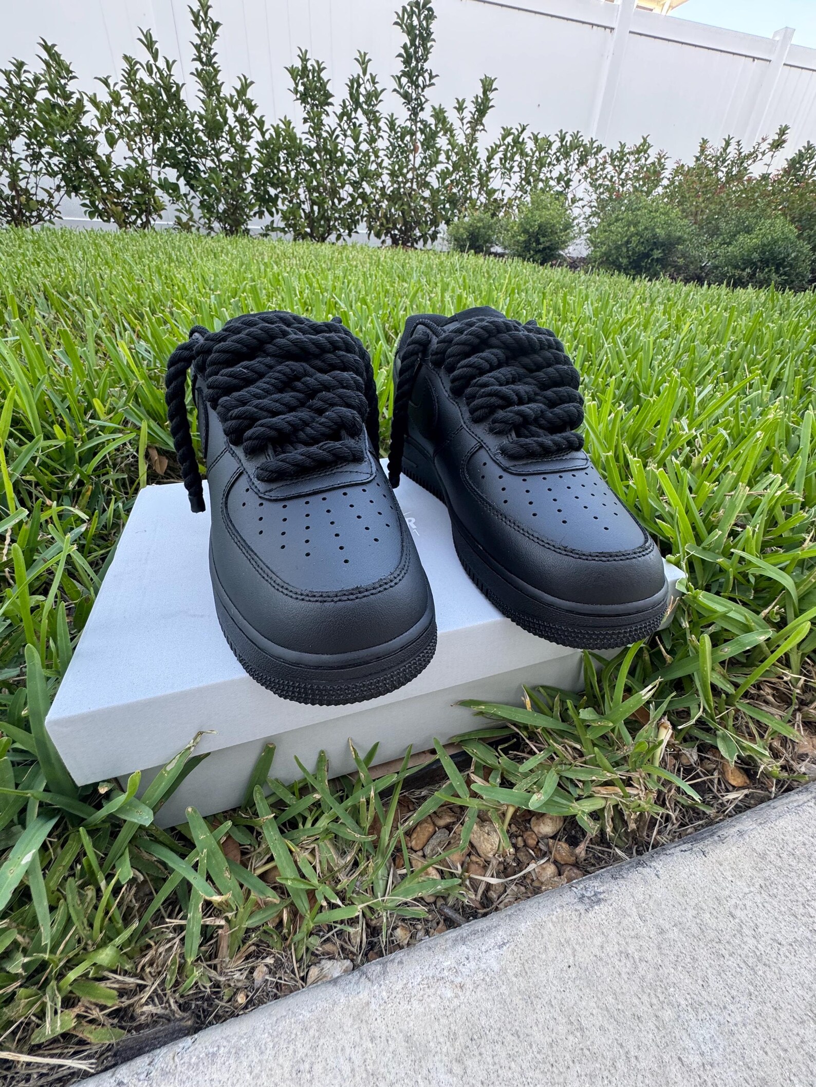 Custom Matte Black Af1 With Black Rope Laces - Etsy