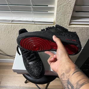 Custom Black Glitter Af1 With Red Bottoms and Black Rope Laces - Etsy
