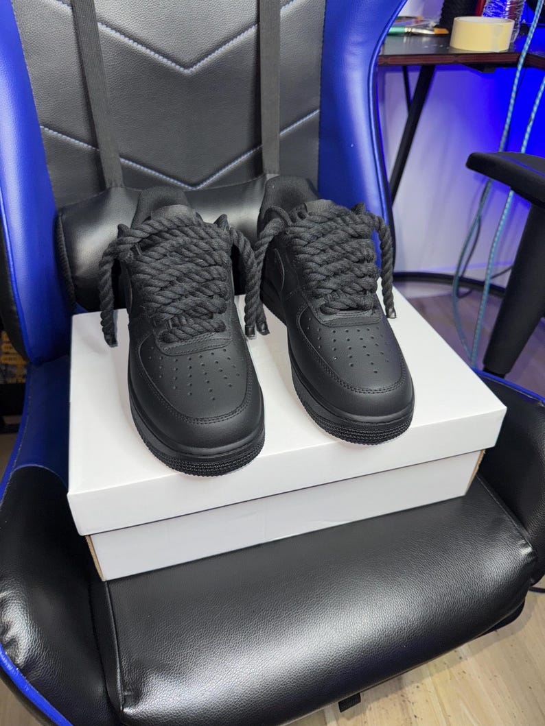 Custom Matte Black Af1 With Black Rope Laces - Etsy