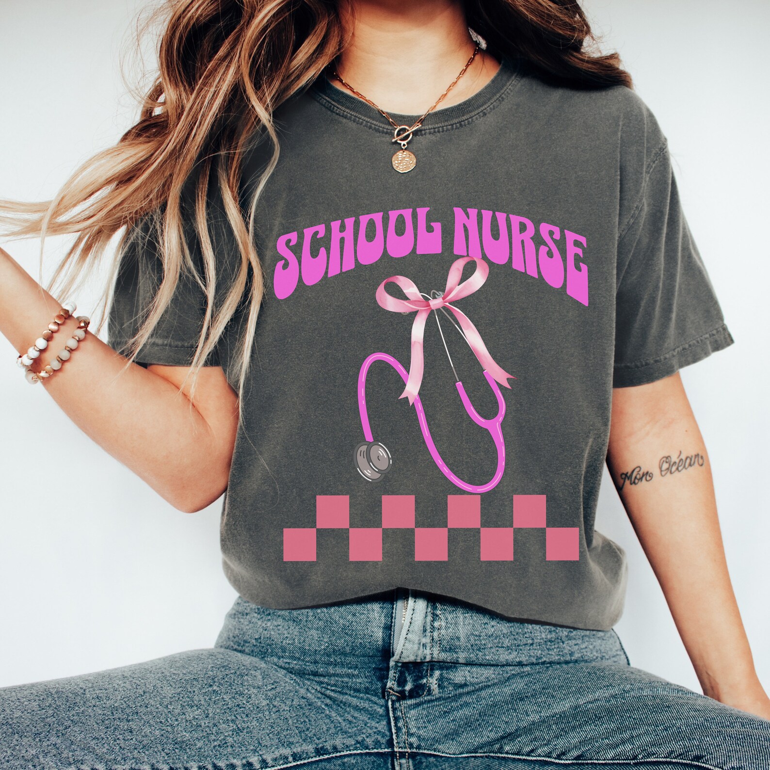 School Nurse Shirt Pink Bow Girly Nurse Comfort Colors® T-shirt, Nurse ...