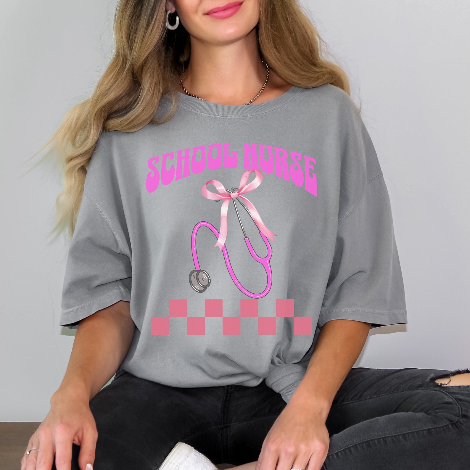 School Nurse Shirt Pink Bow Girly Nurse Comfort Colors® T-shirt, Nurse ...