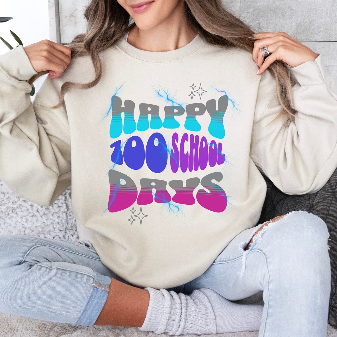 Retro Happy 100 Days of School Sweatshirt, Vintage 100th School Days ...