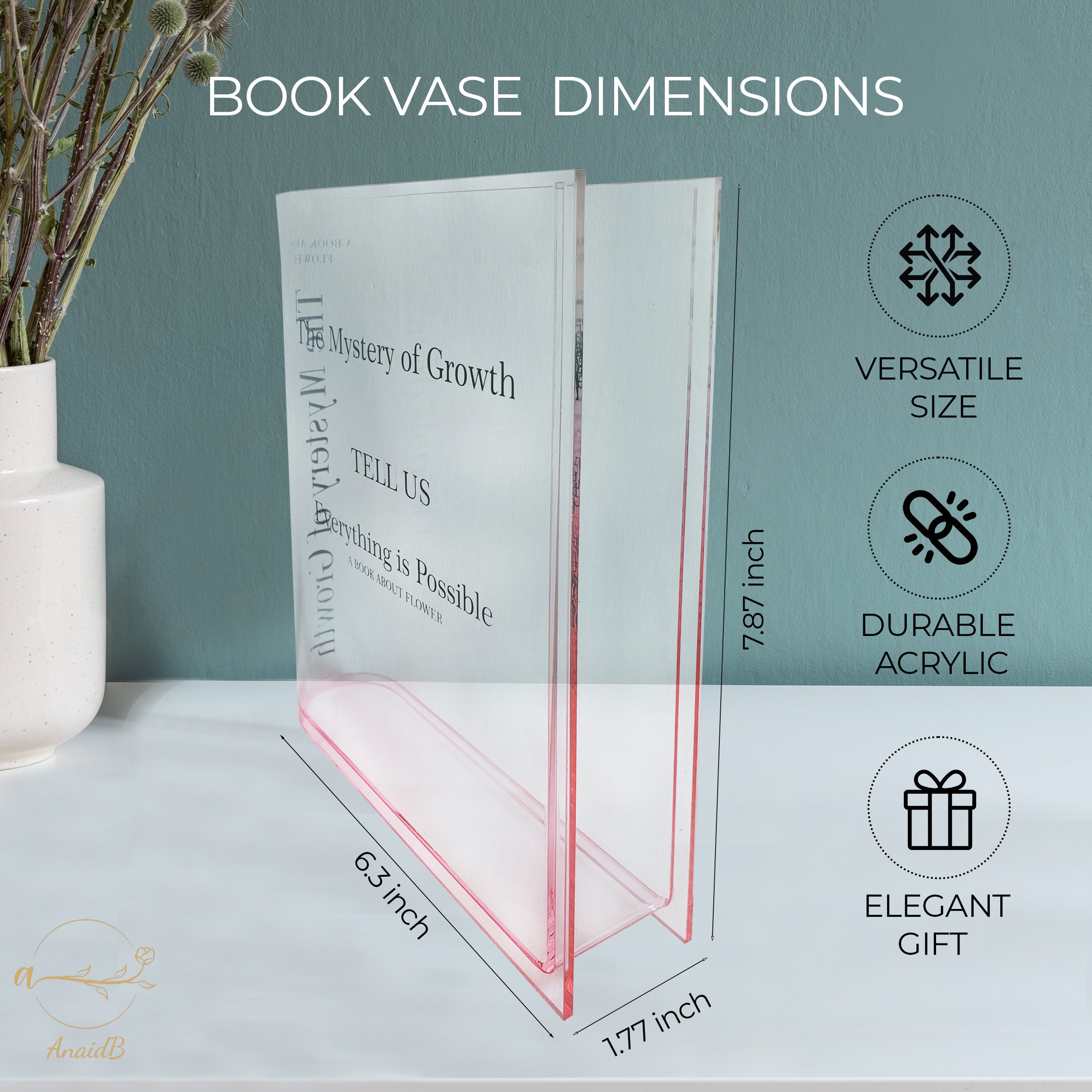Book Vase for Flowers Acrylic Book Vase Book Shaped Vase Pink Flower ...