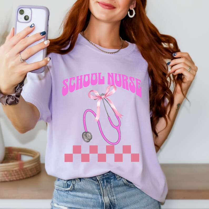 School Nurse Shirt Pink Bow Girly Nurse Comfort Colors® T-shirt, Nurse ...