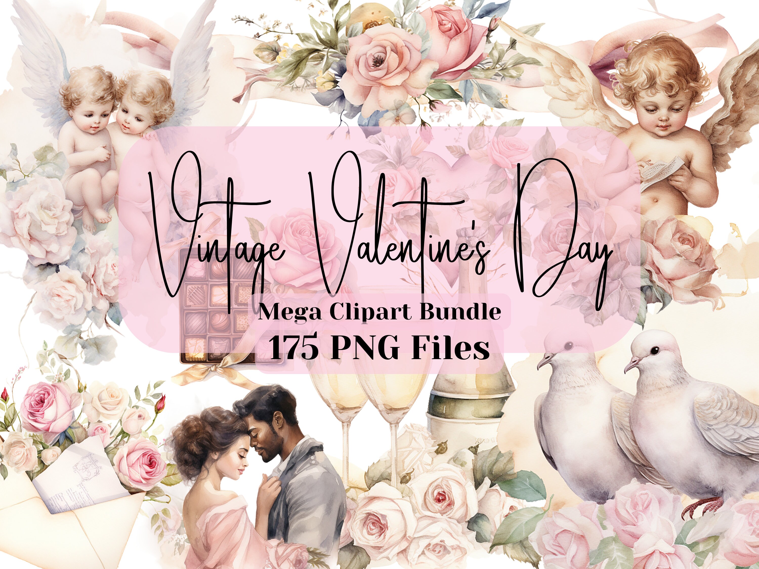 Vintage Valentines Day Clipart Mega Bundle, Watercolor Valentines ...