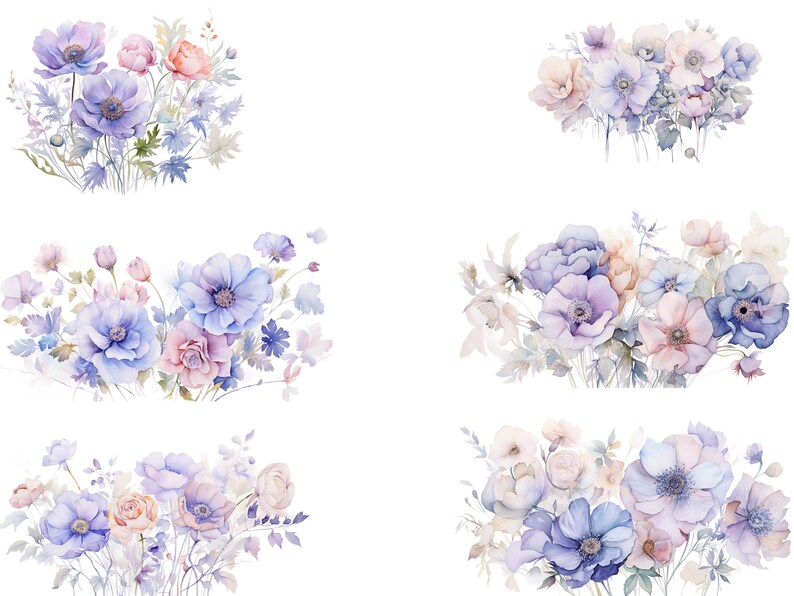 Violet Watercolor Floral Clipart Bundle, Floral Corner Border, Floral ...