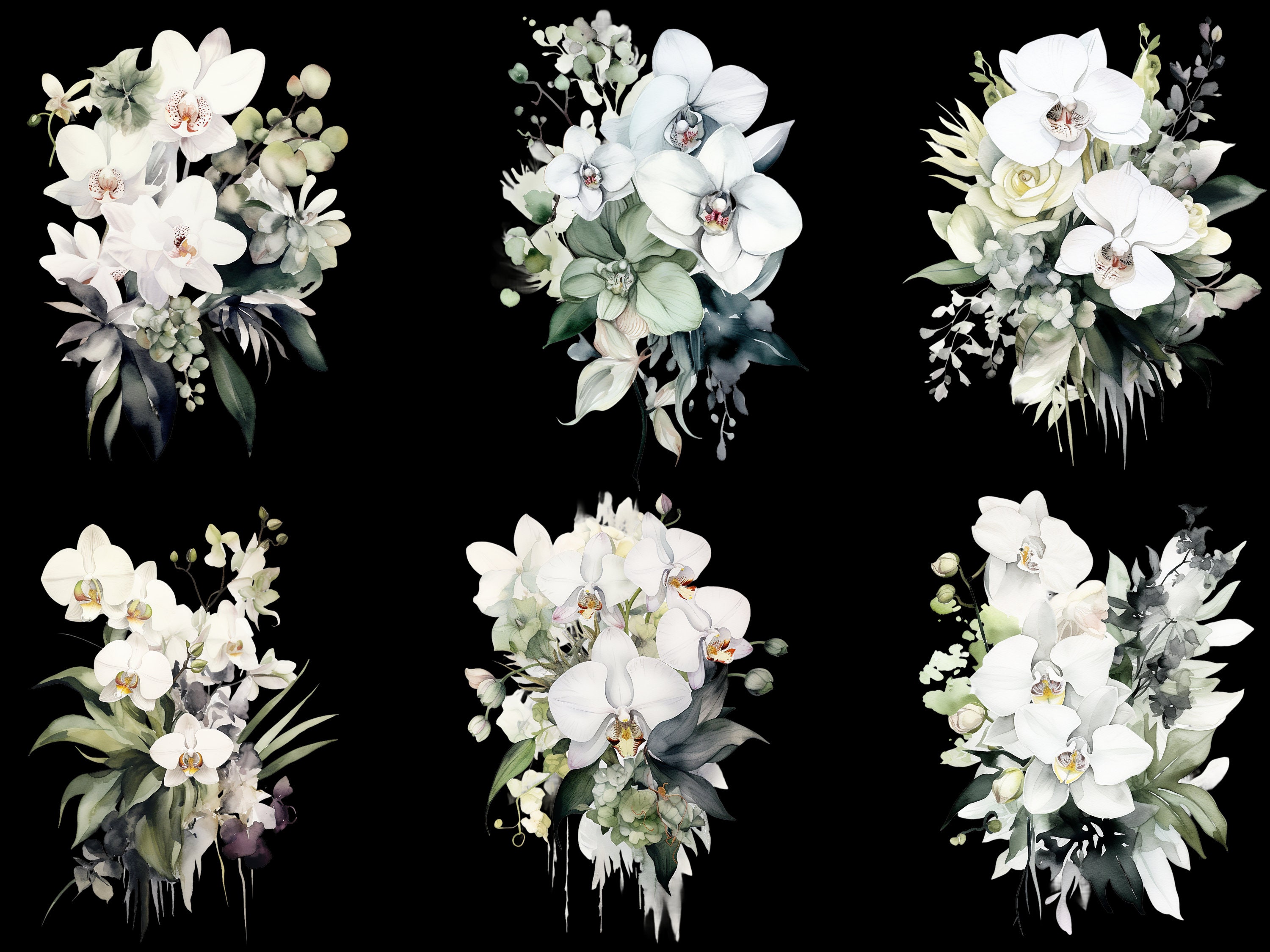 White Orchid Clipart Bundle Watercolor Clipart Floral Corner - Etsy