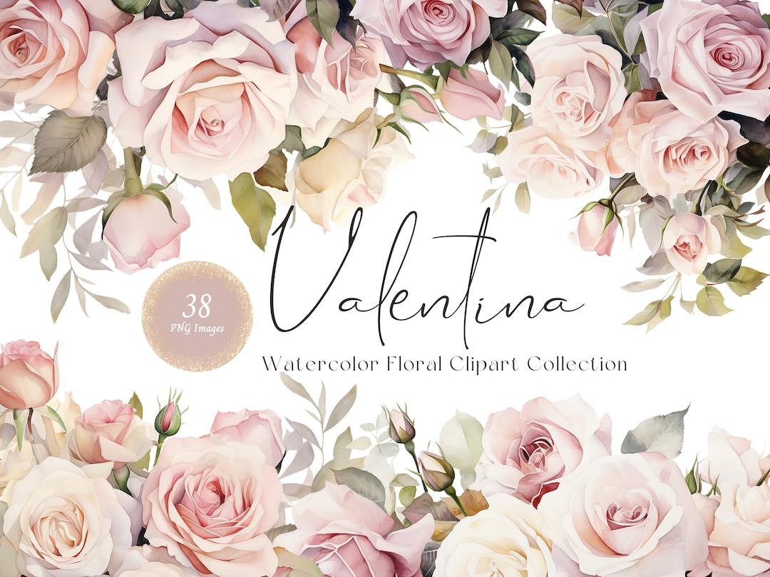 Dusty Rose Floral Clipart Bundle, Floral Corner Border, Floral Border Png, Watercolor Flowers ...