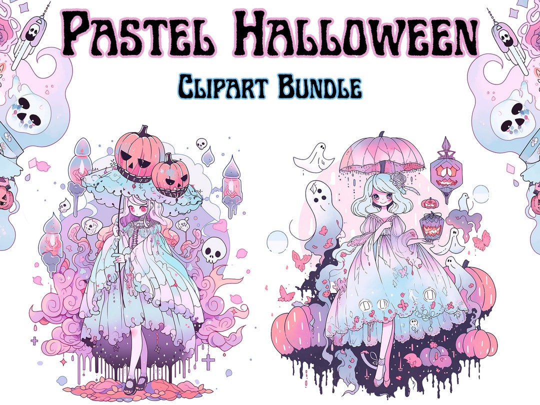 Pastel Halloween Clipart Bundle Witch Cute Ghost Lolita Spooky Clipart ...